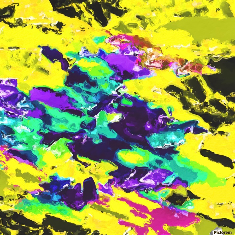 psychedelic splash painting abstract texture in yellow blue green purple by TimmyLA Wall Art